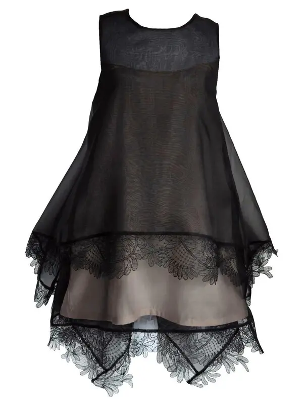 LANGNER Lace Trimmed Silk Organza Mini Dress With Sculptural Back - Black