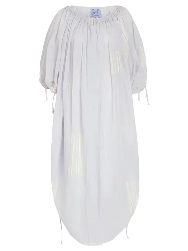 Thierry Colson Athenais Striped Ruched Cotton Midi Dress - White And Blue