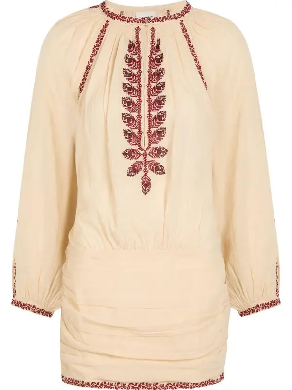 Isabel Marant Embroidered Cotton Mini Dress - Beige