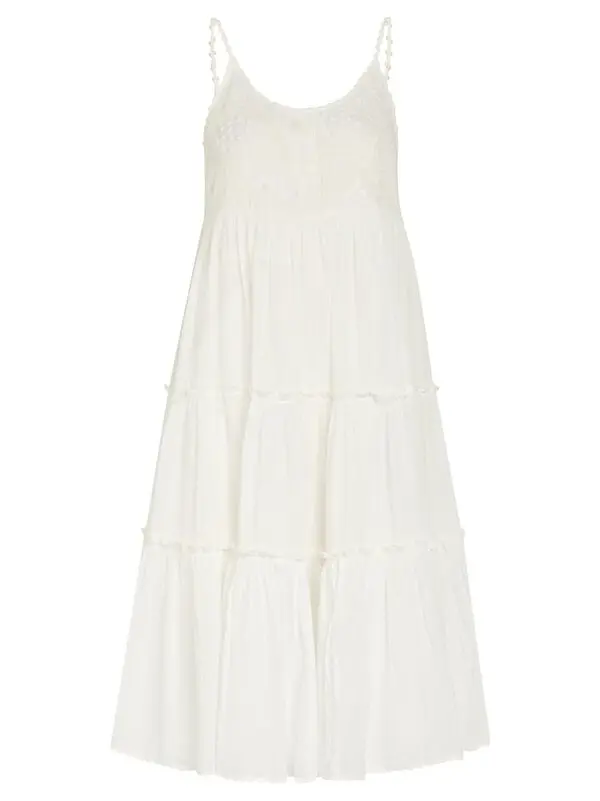 Thierry Colson Veruschka Embroidered Cotton Midi Dress - Off White