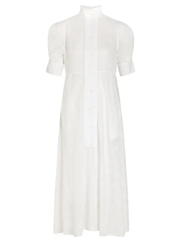 Thierry Colson Venetia Embroidered Cotton Midi Shirt Dress - White