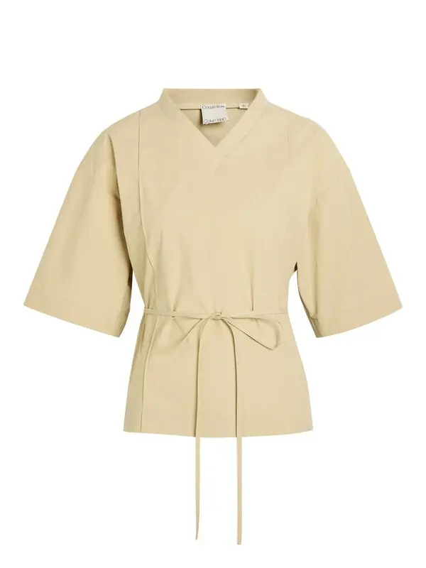 Calvin Klein Lynn Cotton-poplin V-neck T-shirt With Waist Ties - Green