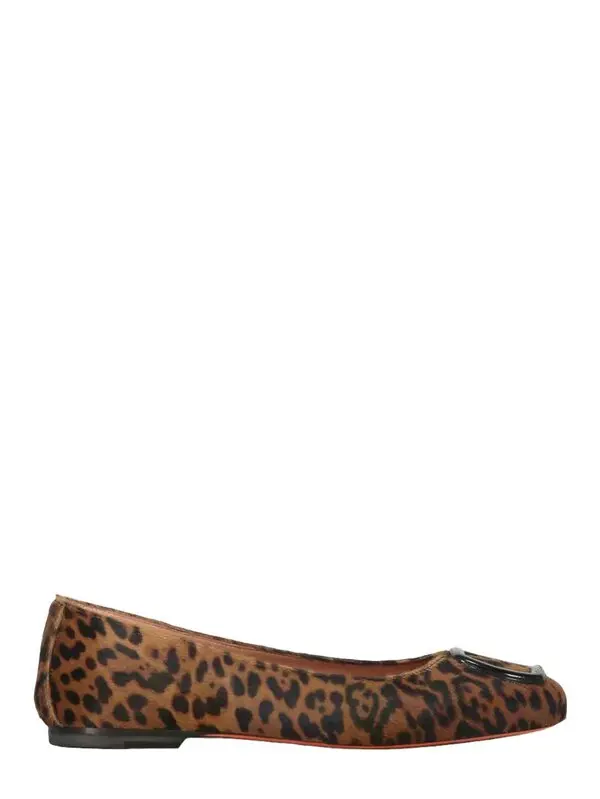 Santoni Animal-print Ballet Flats With Buckle Detail - Neutrals