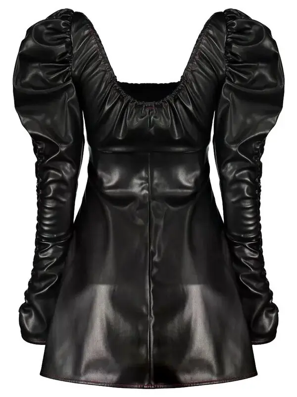 ELLERY Gathered Sleeve Contrast Stitch Mini Dress - Black