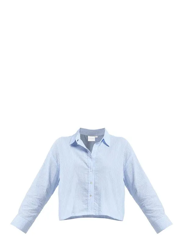 REISTOR Striped Cotton Cropped Shirt - Blue