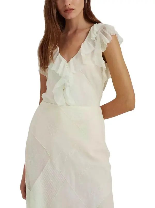 Ralph Lauren Embroidered Ruffled V-neck Sleeveless Top - Neutrals