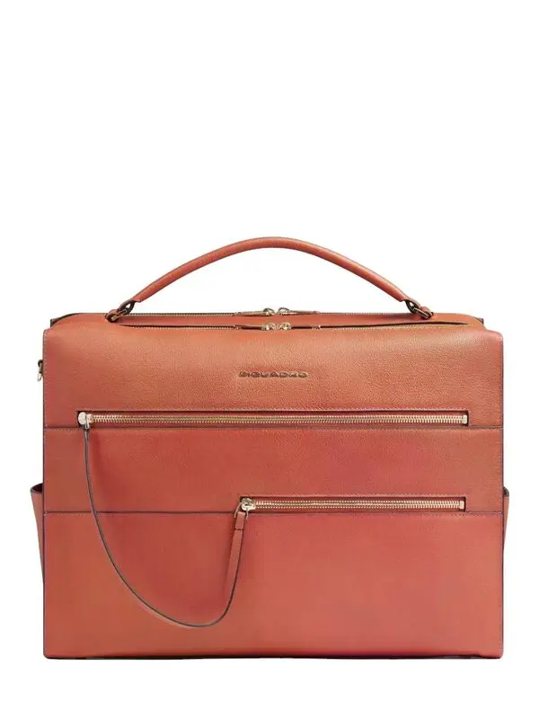 PIQUADRO Grained Leather Laptop Bag - Orange