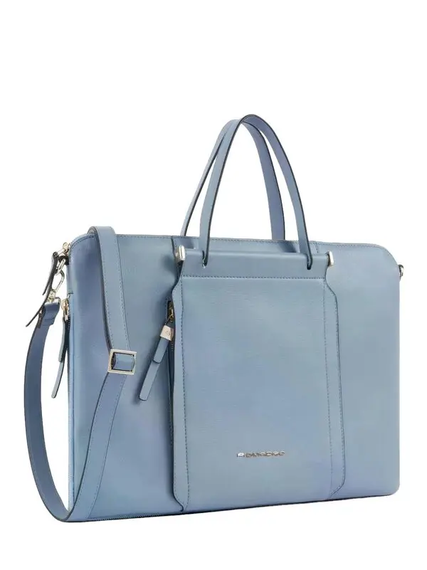 PIQUADRO Expandable Leather Laptop Bag - Blue
