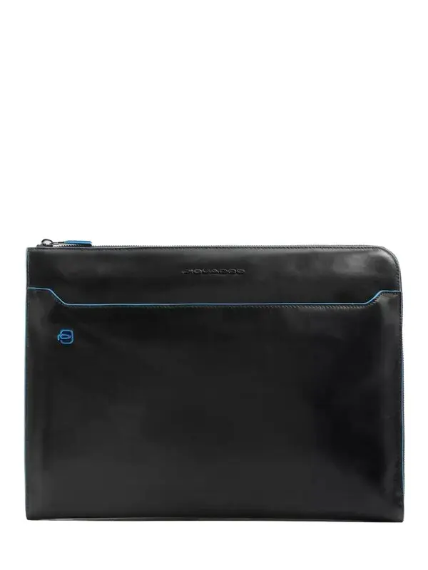 PIQUADRO Stow-away Handle Leather Clutch Bag - Black