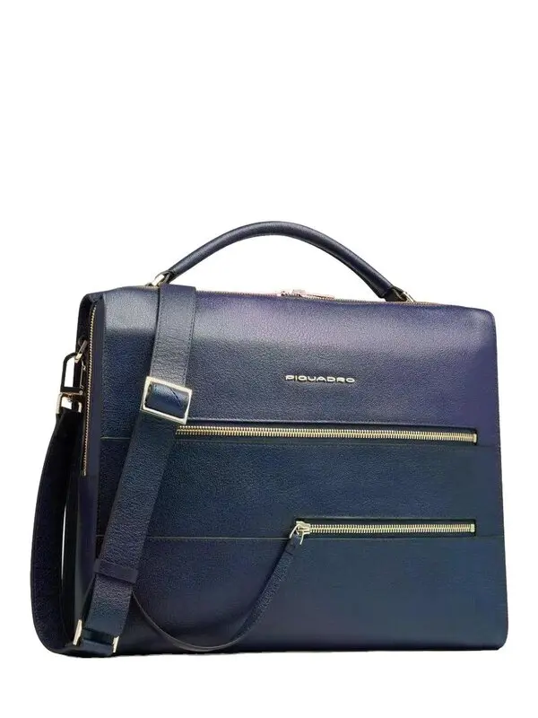 PIQUADRO Grained Leather Laptop Bag - Blue