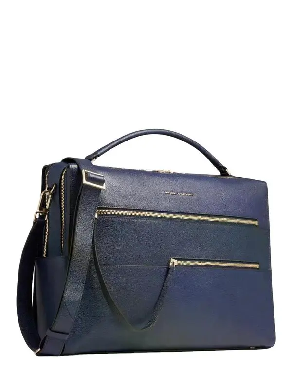 PIQUADRO Grained Leather Laptop Bag - Blue