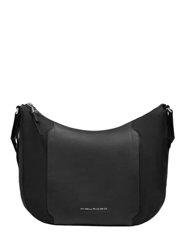 PIQUADRO Leather Panel Shoulder Bag - Black