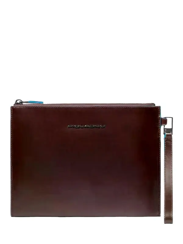 PIQUADRO Logo-plaque Leather Clutch Bag - Brown