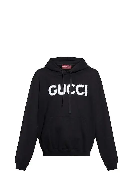 Gucci Embroidered Logo Hoodie - Black