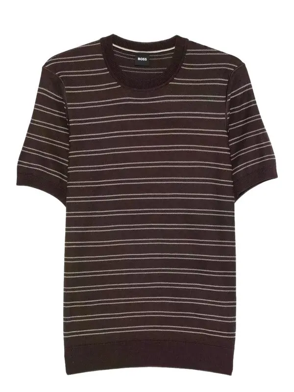 BOSS Short-sleeved Horizontal Stripe Sweater - Brown
