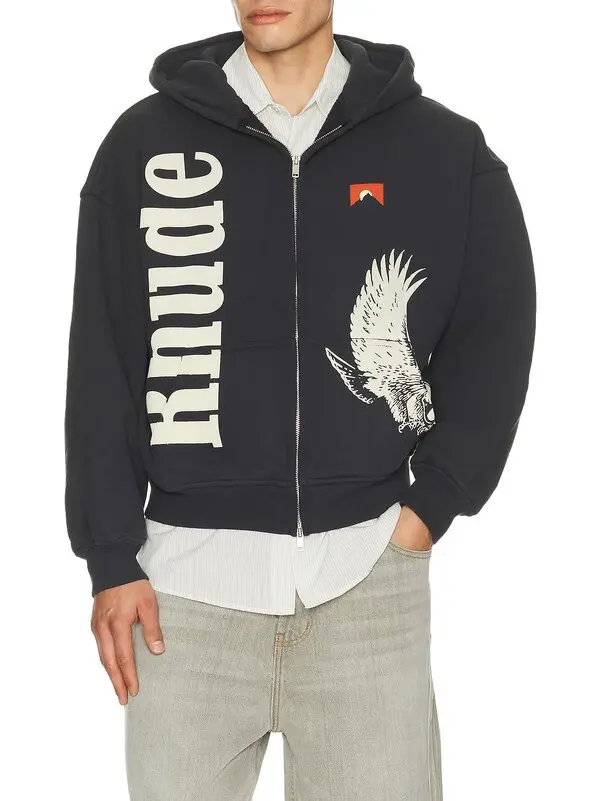 Rhude Eagle Pass Graphic Zip-up Hoodie - Vintage Black & White