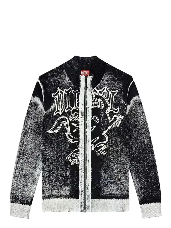 DIESEL® Graphic Print Zip-up Cardigan - Black