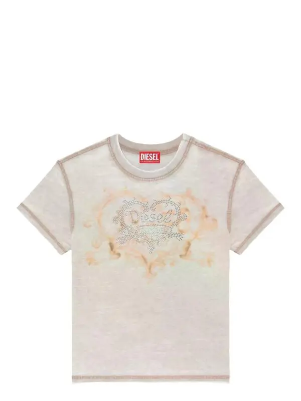 DIESEL® Rhinestone Embellished Burnout Effect T-shirt - Neutrals
