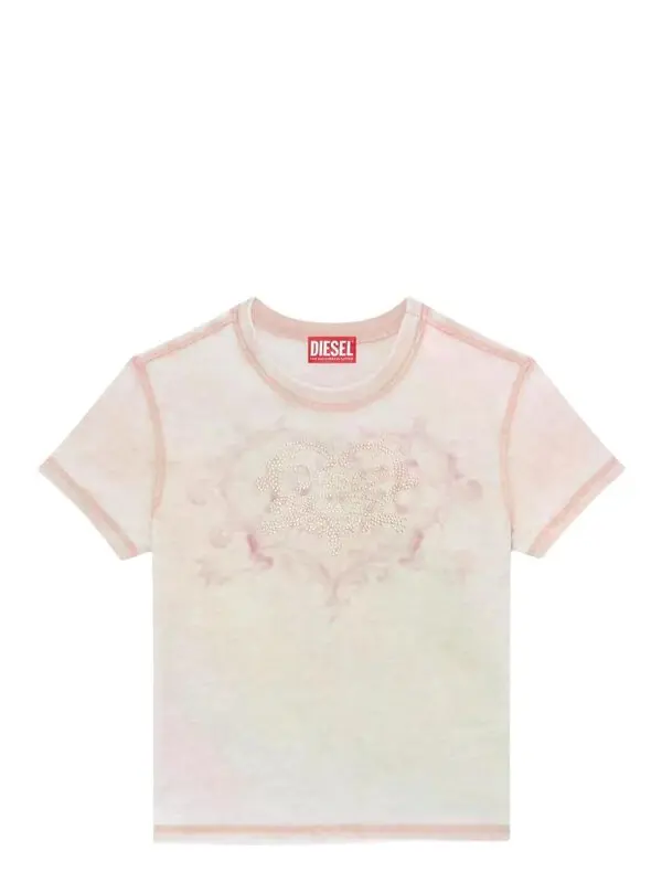 DIESEL® Rhinestone Embellished Burnout Effect T-shirt - Neutrals