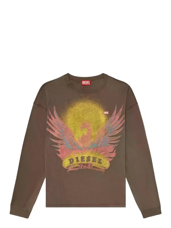DIESEL® Long Sleeve T-shirt With Phoenix Graphic - Brown