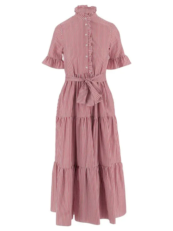 F.IT Striped Cotton Dress With Ruffle Collar - Red