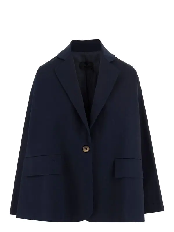 F.IT Oversized Cotton Jacket With Single Button Closure - Blue