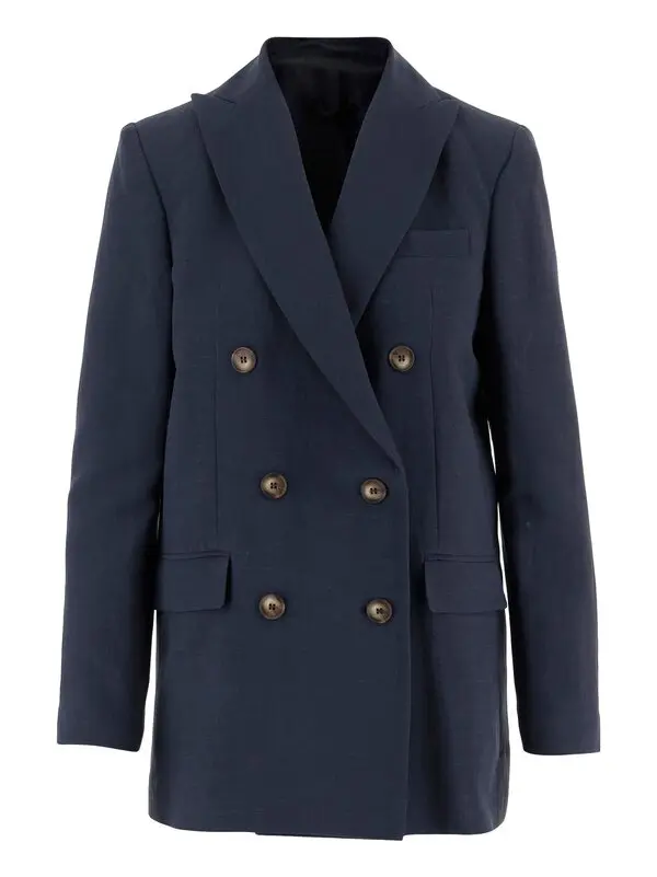 F.IT F.i.t. Double Breasted Viscose And Linen Jacket - Blue