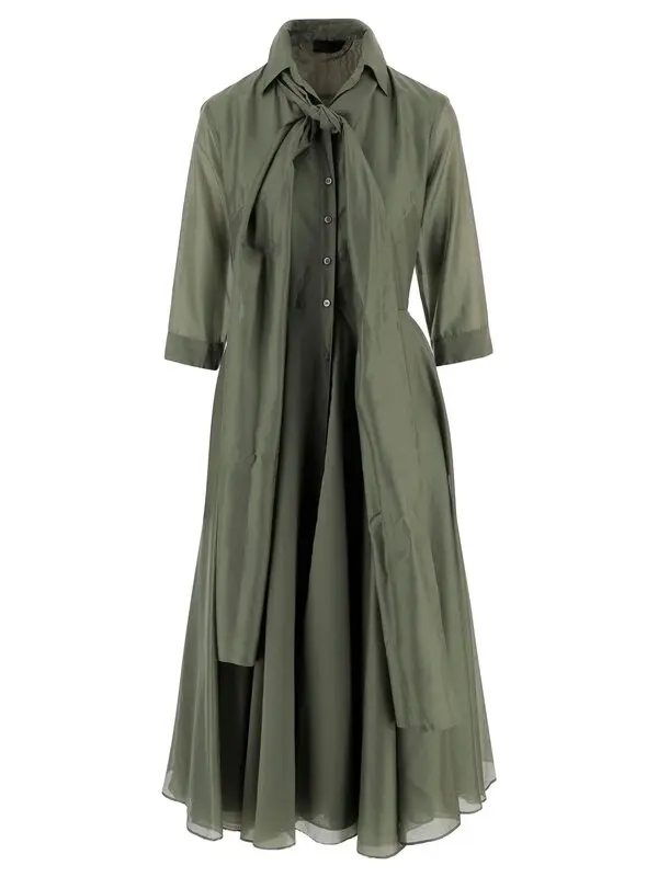F.IT Lyocell Blend Dress With Knotted Collar - Verde Oliva