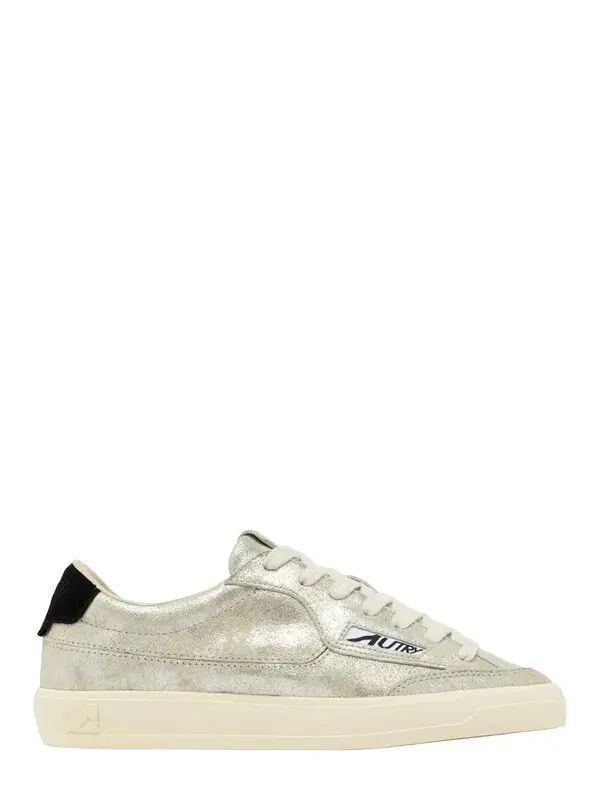 AUTRY Windscape Low Sneakers In Silver Laminated Suede - Red