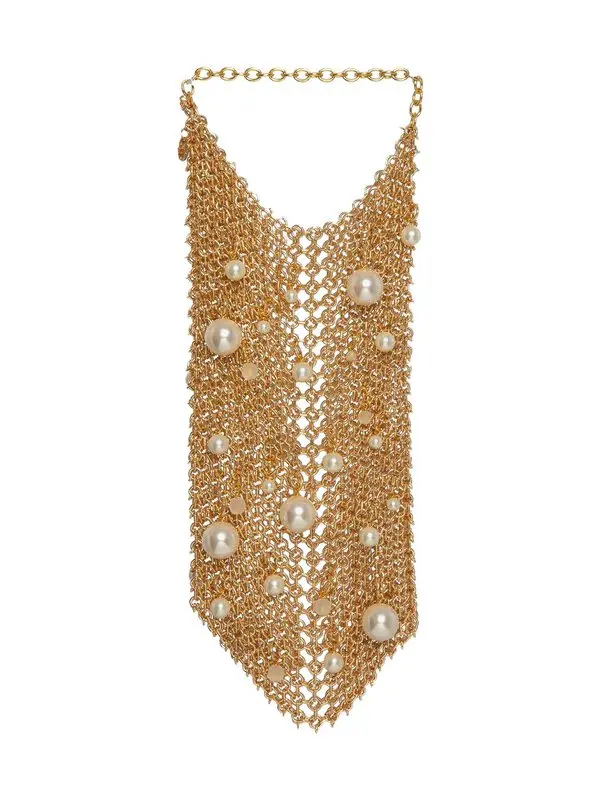 SILVIA GNECCHI Pearl Embellished Mesh Bag - Oro Argento