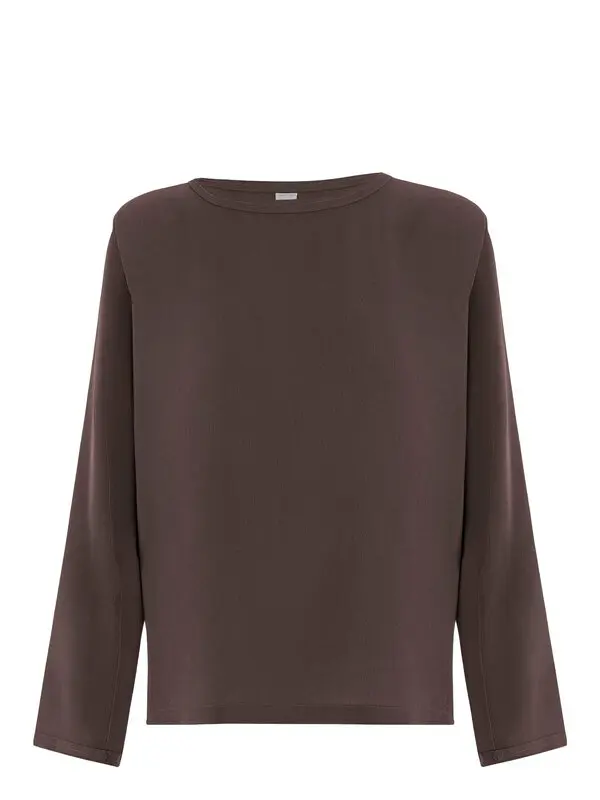 Q WINS Silk Knit Long Sleeve Top - Brown