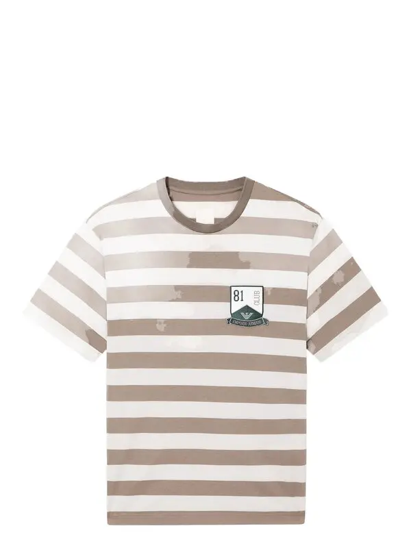 Emporio Armani Striped Cotton T Shirt - Beige