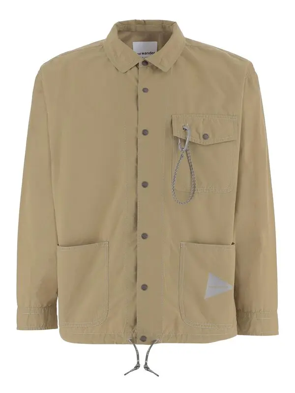 AND WANDER Cotton Blend Jacket With Logo Detail - Beige
