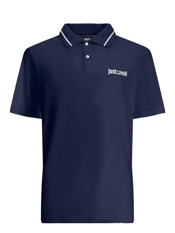 Just Cavalli Cotton Polo Shirt With Two Tone Collar And Logo - Blu Navy