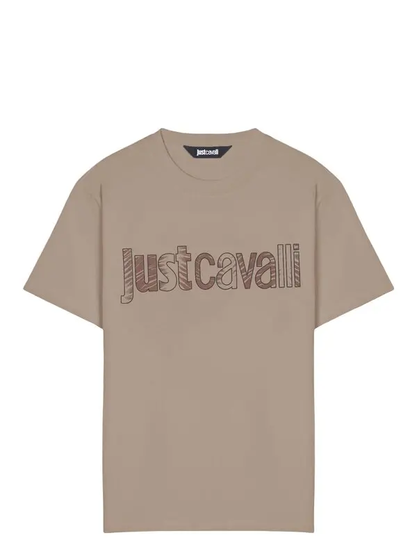Just Cavalli Cotton T Shirt With Logo - Beige