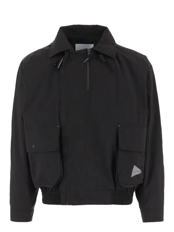 AND WANDER Nylon Jacket With Adjustable Collar - Black