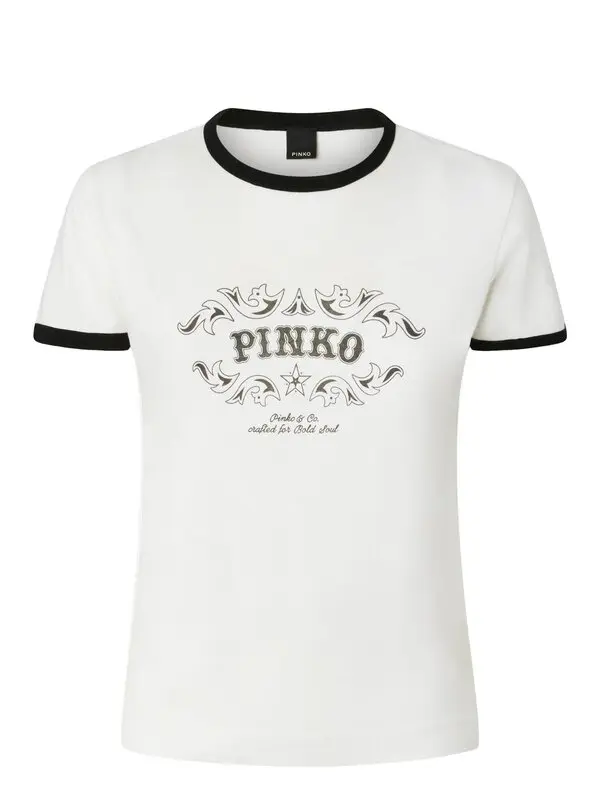 Pinko Cotton T-shirt With Logo Print - White