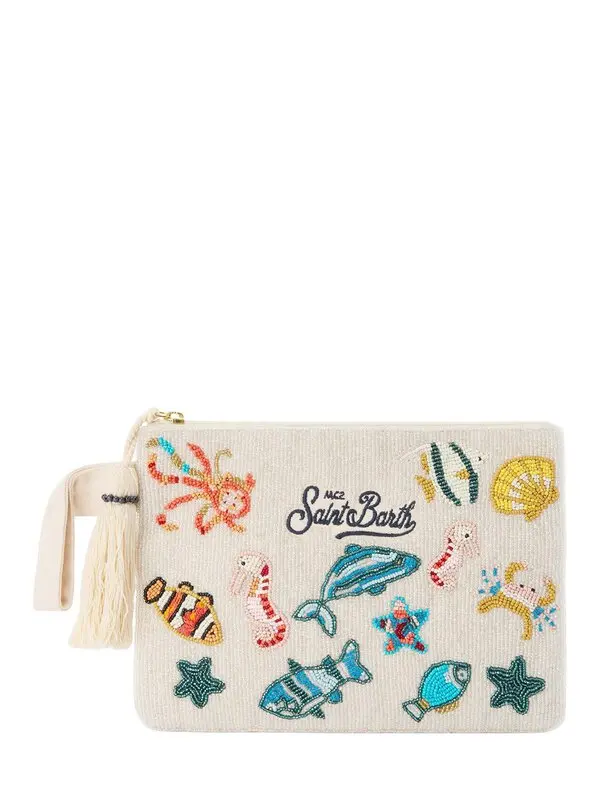 MC2 SAINT BARTH Cotton Clutch With Beaded Marine Motifs - Multi