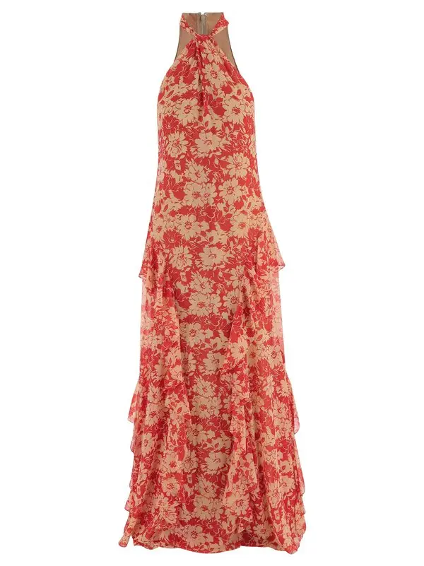 Ralph Lauren Sleeveless Floral Print Ruffled Hem Maxi Dress - Rosso