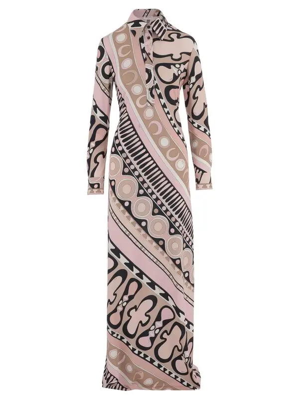 Emilio Pucci Long Stretch Viscose Dress With All-over Print - Red