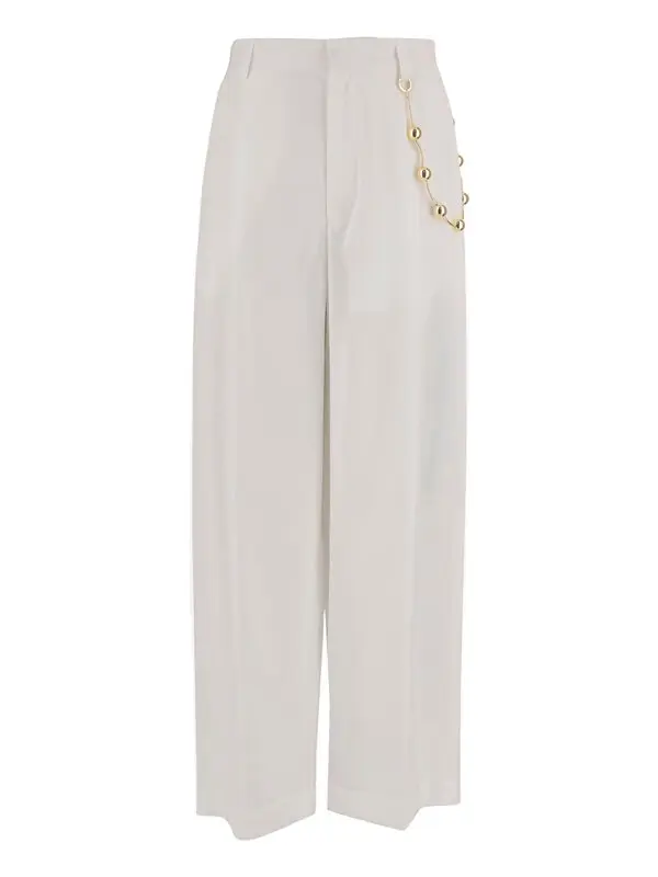 DARKPARK Viscose Blend Pants With Decorative Chain Detail - White