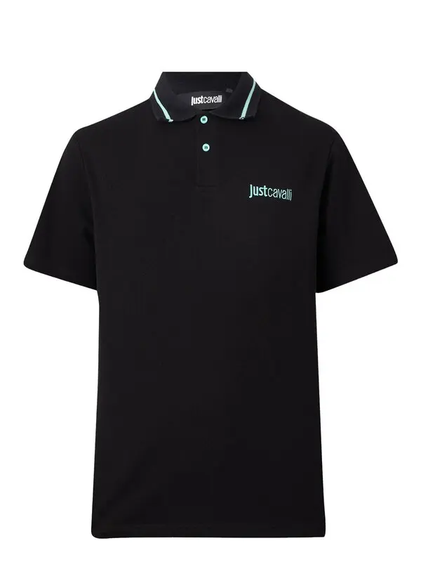Just Cavalli Cotton Polo Shirt With Two Tone Collar And Logo - Black