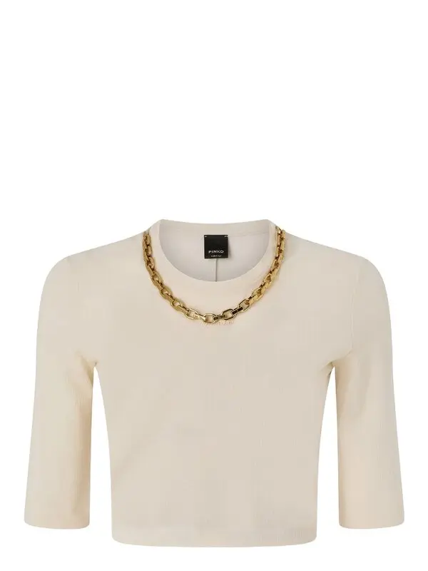 Pinko Kimberly Cropped Sweater With Chain - Ivory