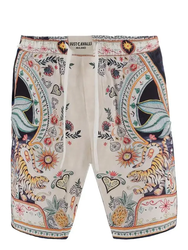 Just Cavalli Printed Viscose Relaxed Fit Shorts - Red