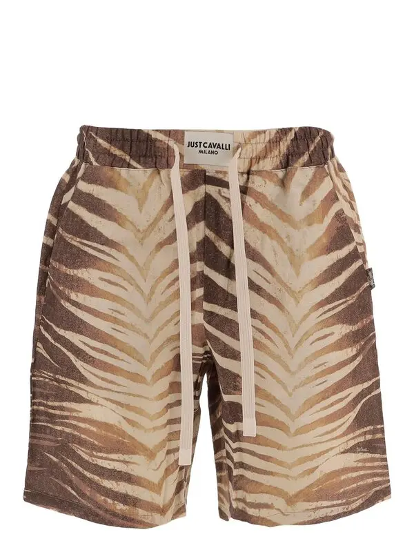 Just Cavalli Printed Cotton And Linen Shorts - Red