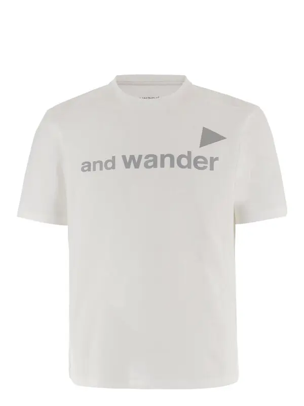 AND WANDER Cotton T Shirt With Lettering Logo - Bianco