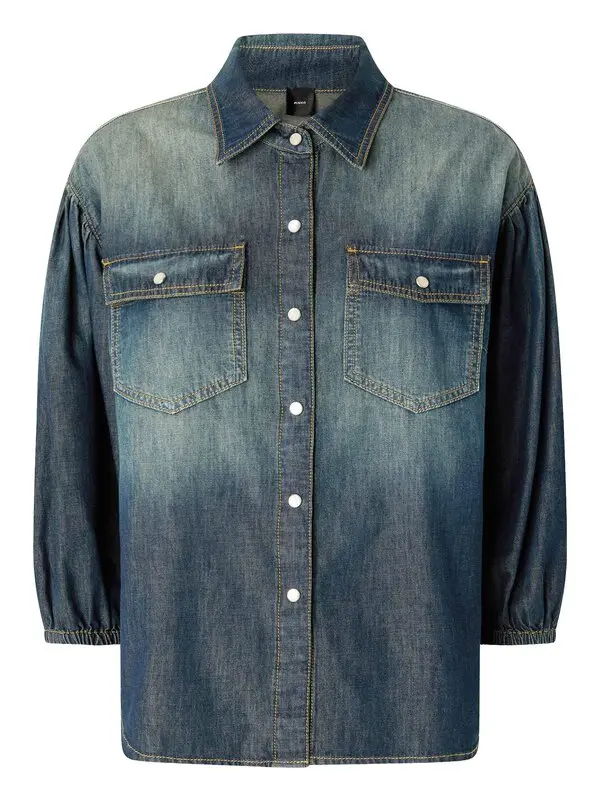 Pinko Cotton Shirt With Puff Sleeves - Denim