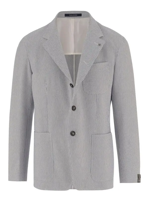 Tagliatore Single Breasted Striped Cotton Blend Jacket - Red