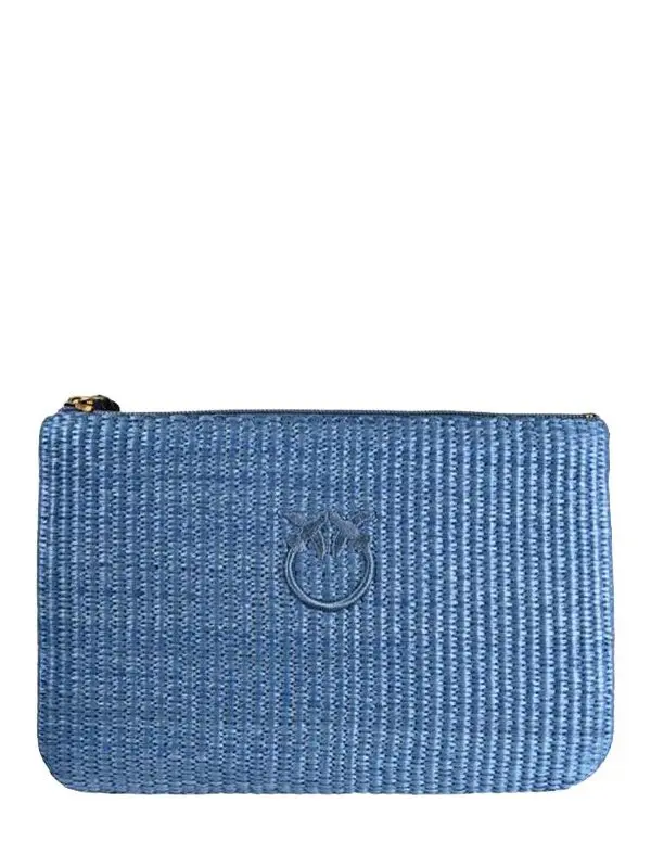 Pinko Raffia Clutch With Logo - Light Blue