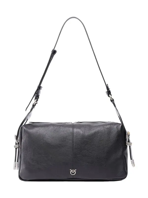 Pinko Medium Keeper Bag In New Biker Leather - Black